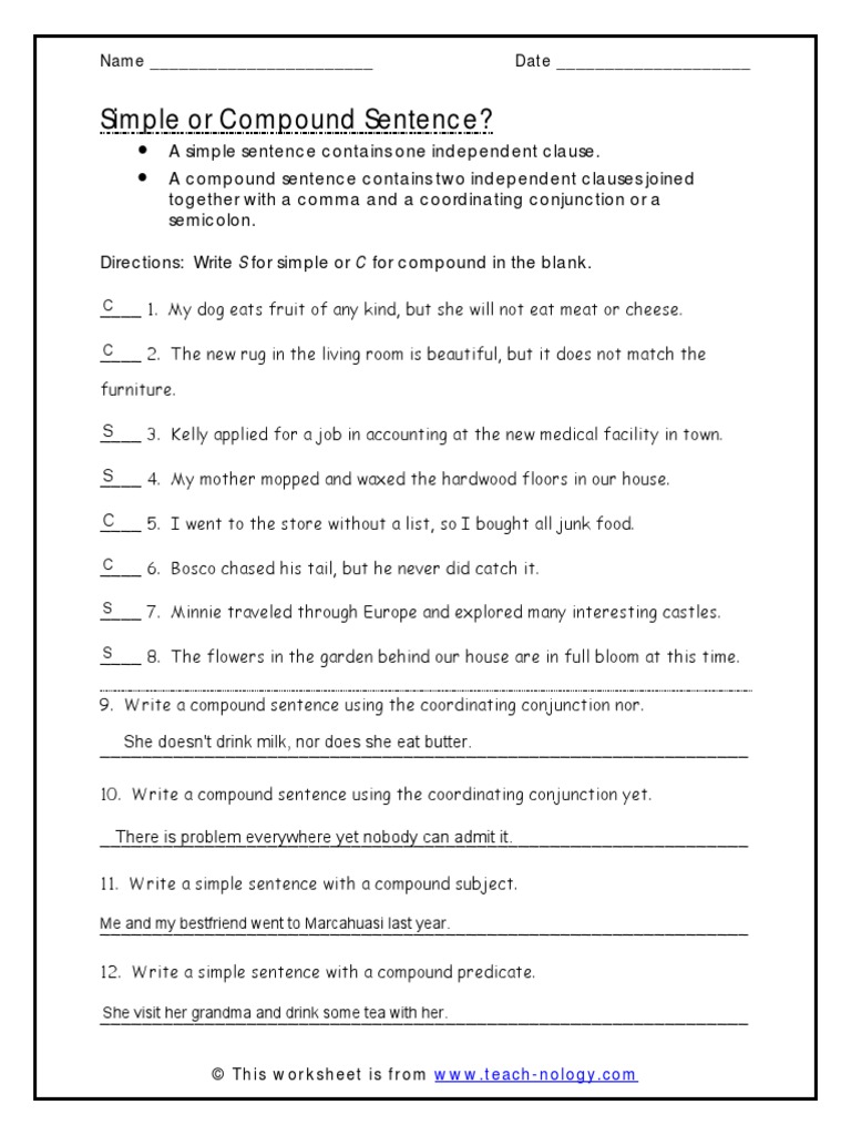 Simple or Compound Sentences Exercises | PDF | Interpretation ...
