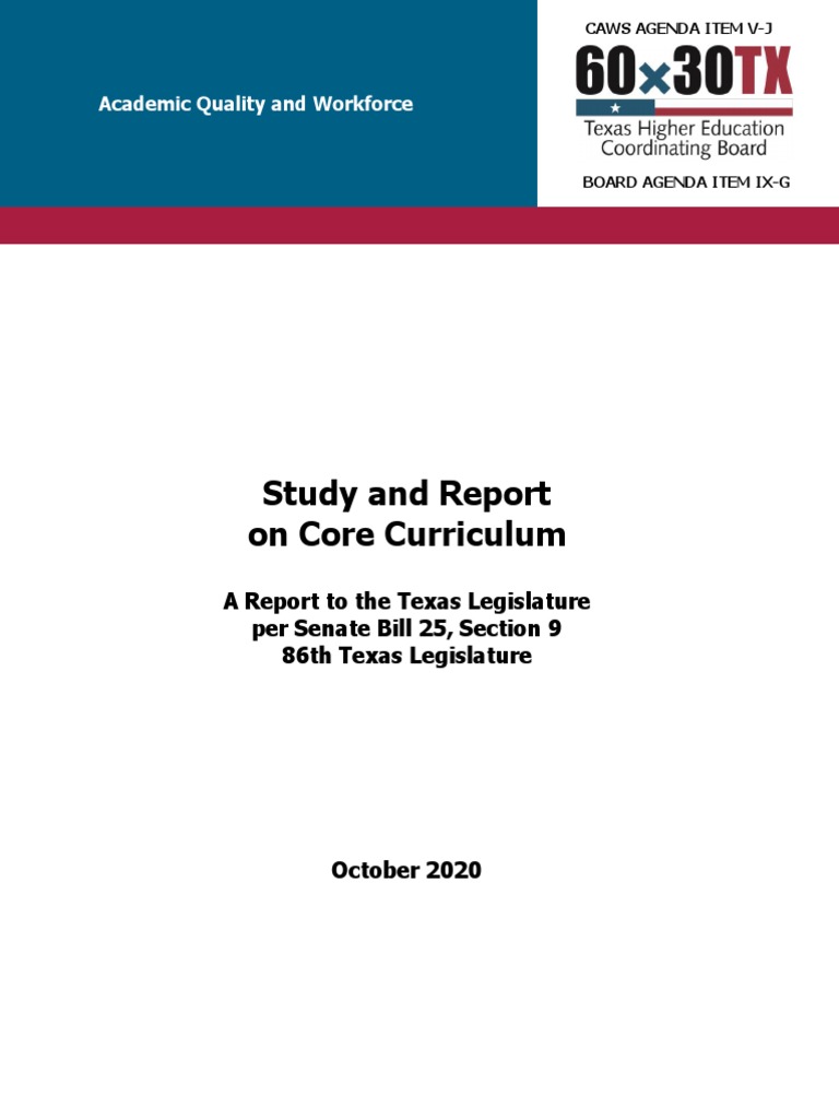 Texas Core Curriculum Report 2020 | PDF | Course Credit | Curriculum