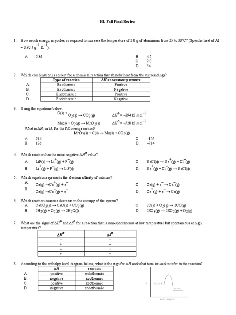 HL Chem Semester 1 Review 15 | PDF | Reaction Rate | Ph