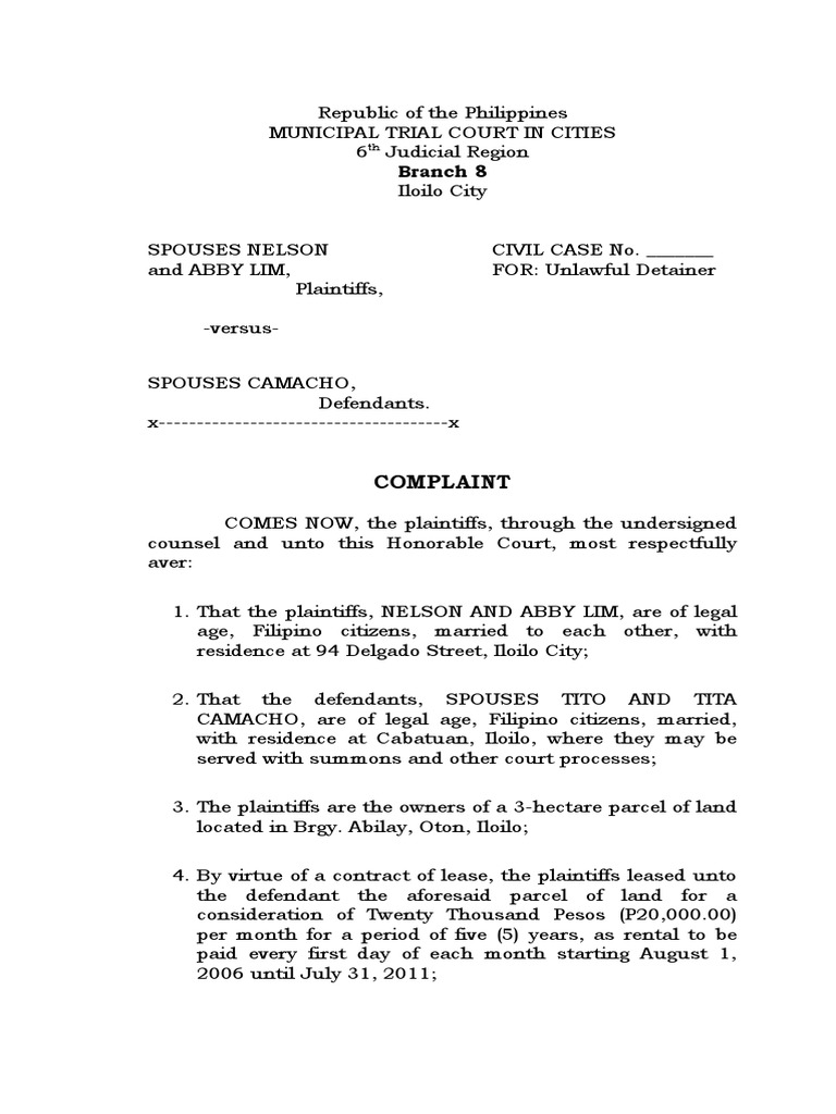 Complaint - Unlawful Detainer | PDF | Affidavit | Lawsuit