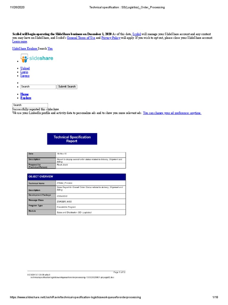 Technical Specification - SD (Logistics) - Order - Processing | PDF | Specification (Technical ...