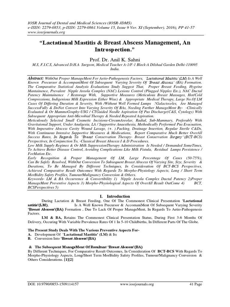 Lactational Mastitis & Breast Abscess Management, An Introspection ...