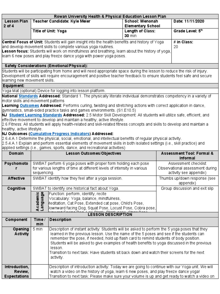 Yoga Lesson 2 | PDF | Lesson Plan | Asana