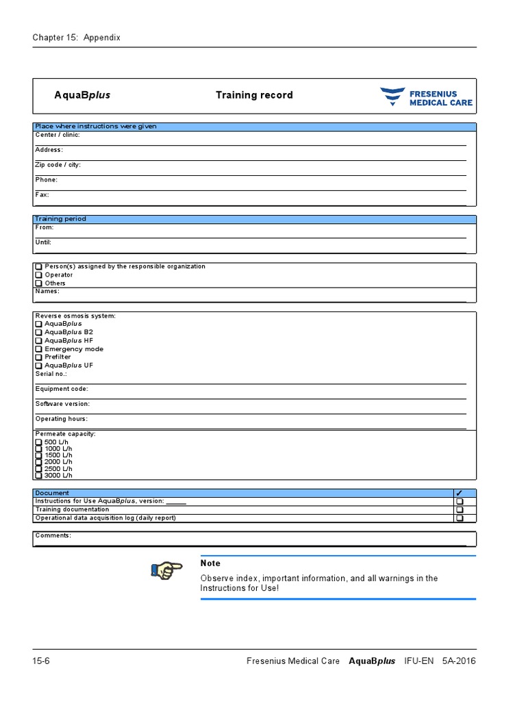 Aquabplus Training Record: Chapter 15: Appendix | PDF