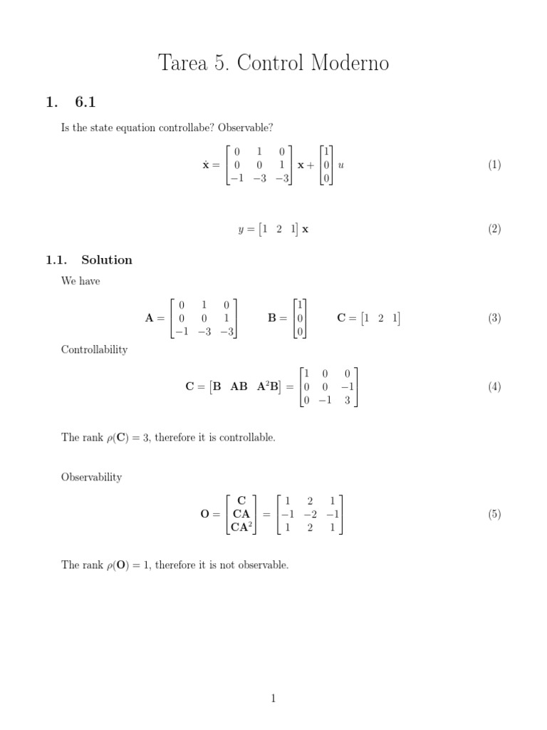 Control Moderno Ogata Ejercicios 5 | PDF | Algebra | Teaching Mathematics