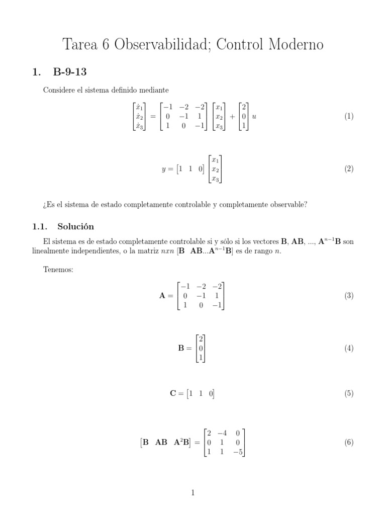 Control Moderno Ogata Ejercicios 6 | PDF | Álgebra lineal | Matriz ...