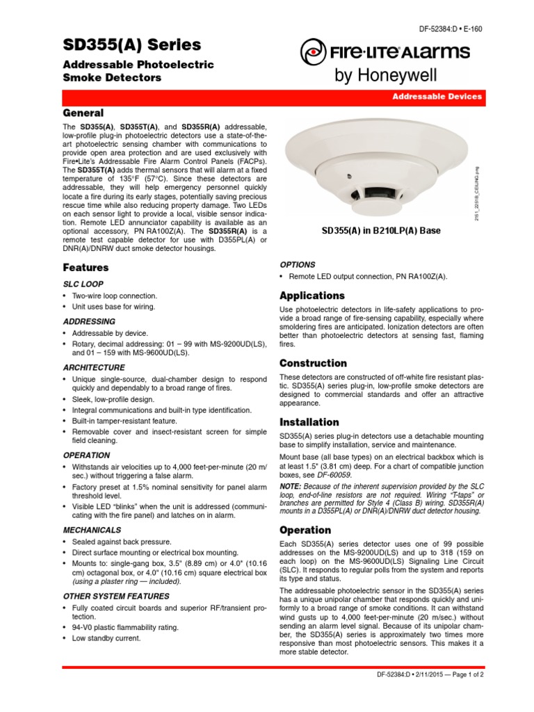 DF-52384 SD355 (A) Series Addressable Photoelectric Smoke Detectors ...