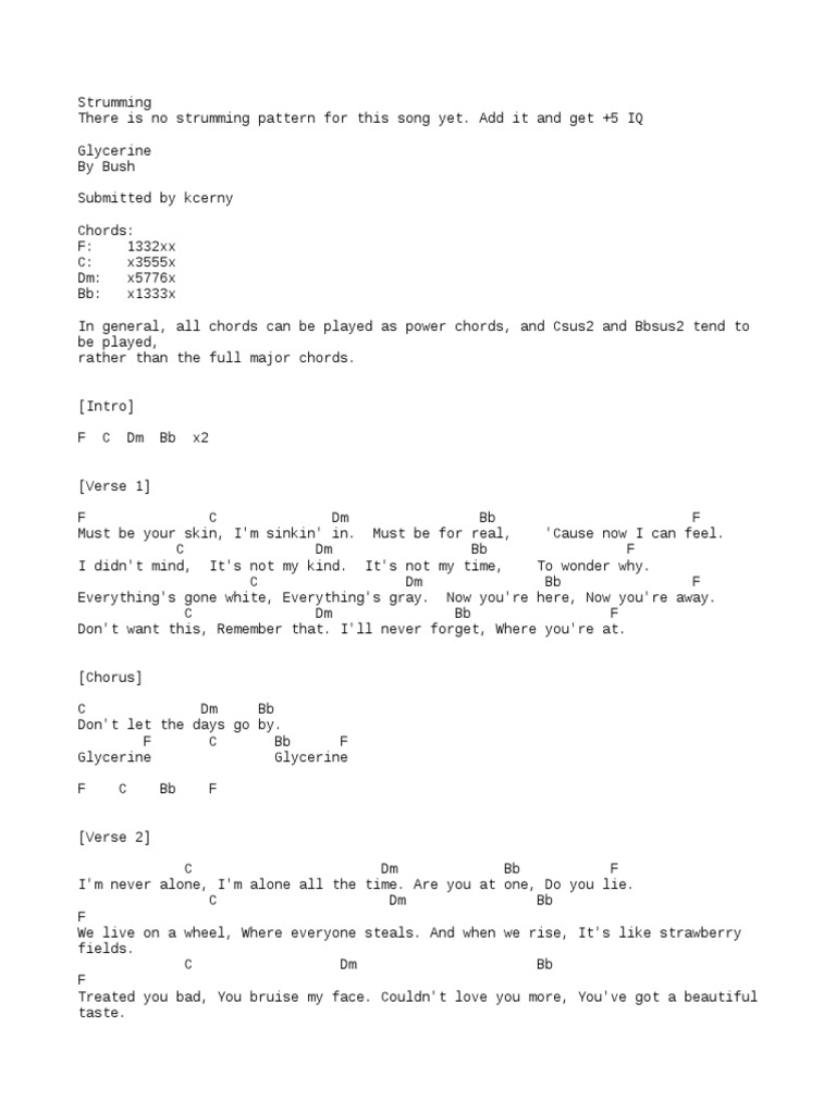 BUSH-Glycerine Tabs | PDF | Song Structure | Songs