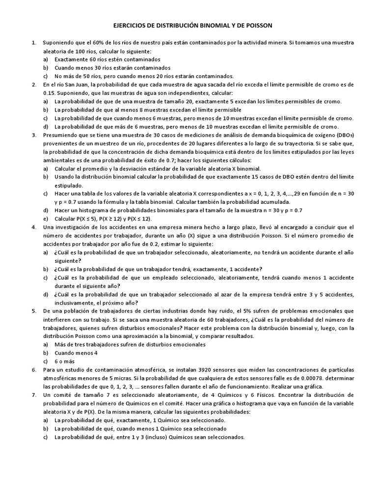 Ejercicios de Distribución Binomial y Poisson | PDF | Distribución de veneno | Enseñanza de ...