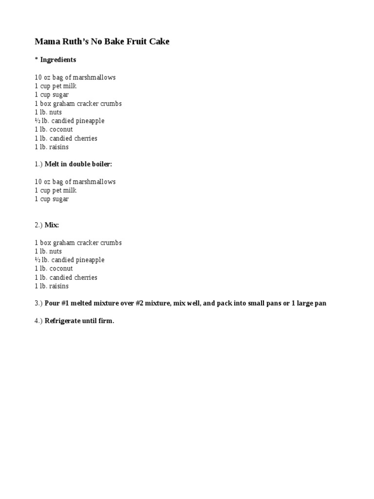 Mama Ruths No Bake Fruit Cake | PDF | Cooking, Food & Wine
