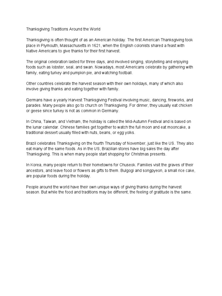 Global Thanksgiving Traditions | PDF