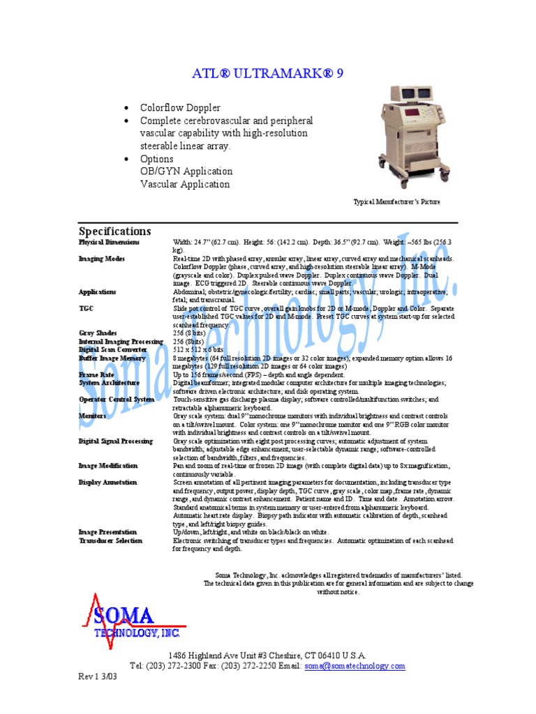 Atl® Ultramark® 9: Specifications | PDF | Medical Ultrasound | Computer ...