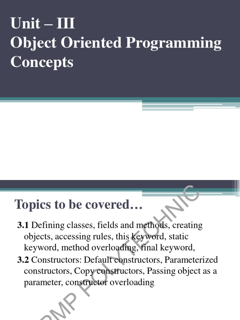 Unit - III Object Oriented Programming Concepts | PDF | Constructor (Object Oriented Programming ...