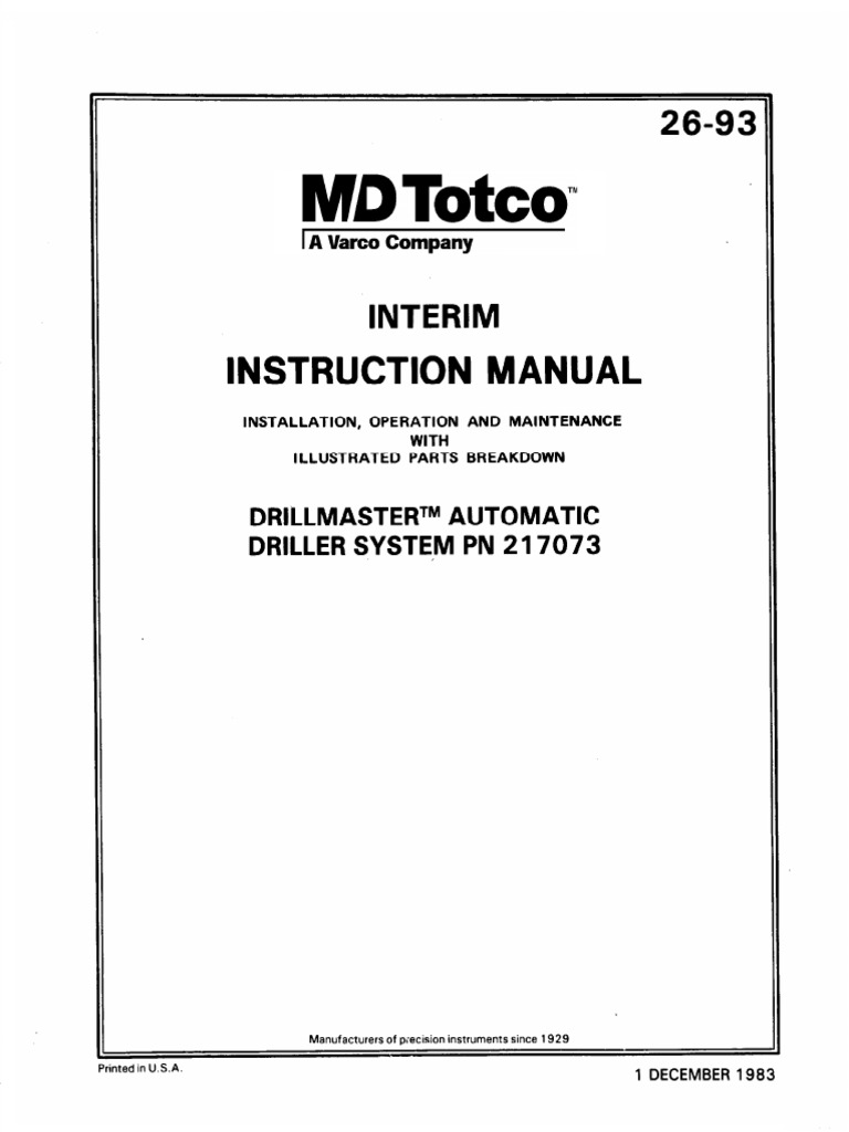 M/D Totco" Am A: Instruction Manual | PDF | Switch | Equipment