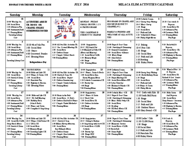 Januaryr16 RecreationActivity Calendar | PDF | Christian Denominational ...