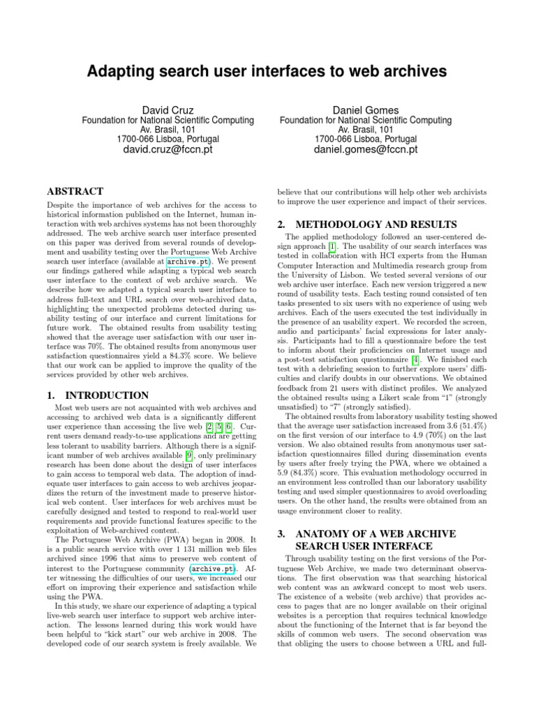 Adapting Search User Interfaces To Web Archives | PDF | Usability ...