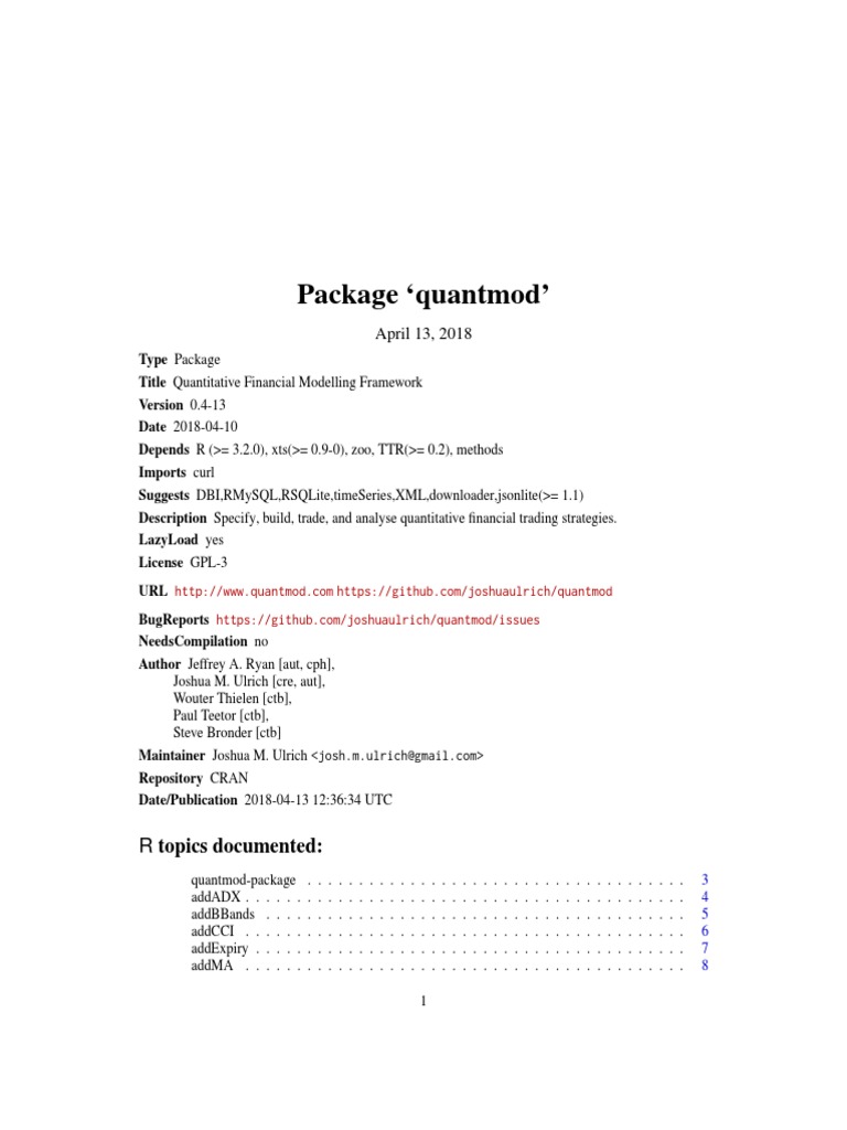 Package Quantmod': R Topics Documented | Download Free PDF | Parameter (Computer Programming ...