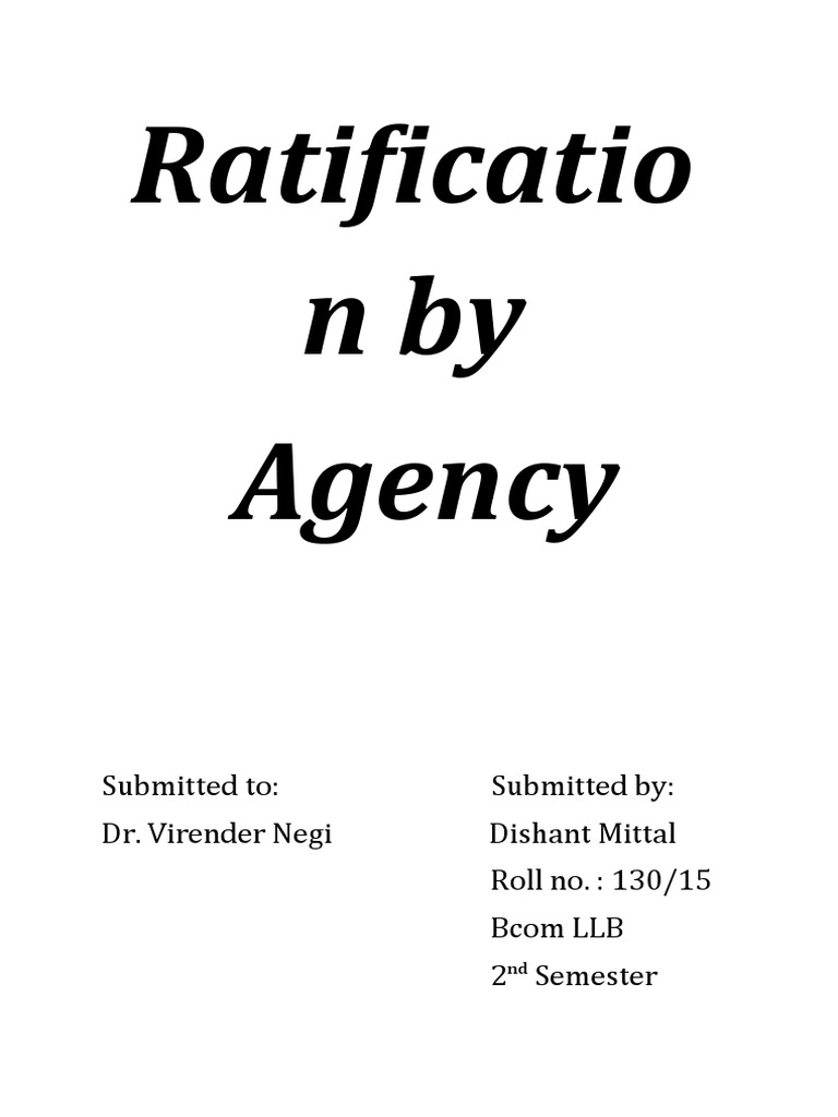 Ratification Pdf Law Of Agency Ratification