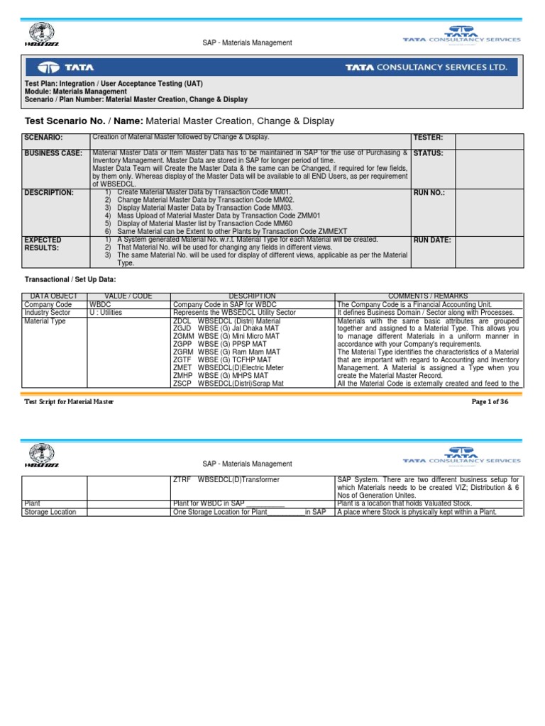 SAP Materials Management Test Script For | PDF | Menu (Computing ...