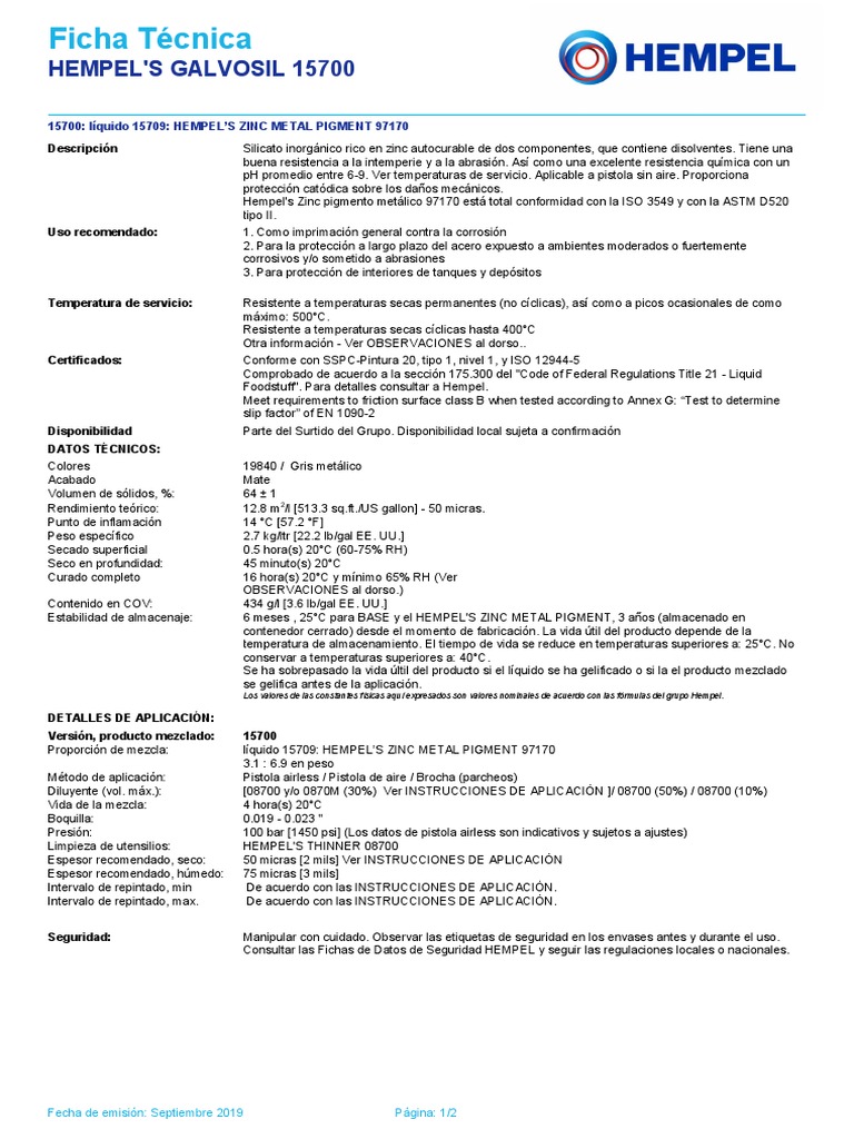 PDS Hempel's Galvosil 15700 es-ES | PDF | Zinc | Humedad relativa