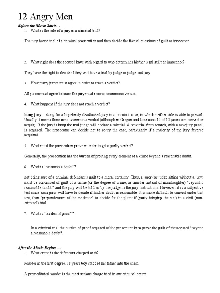 1 Worksheet (While Watching) .Word | PDF | Hung Jury | Burden Of Proof ...