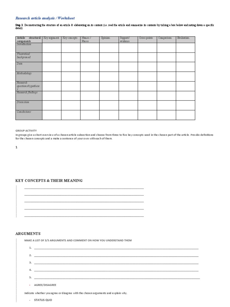 Research Article Analysis / Worksheet | PDF | Argument | Concept