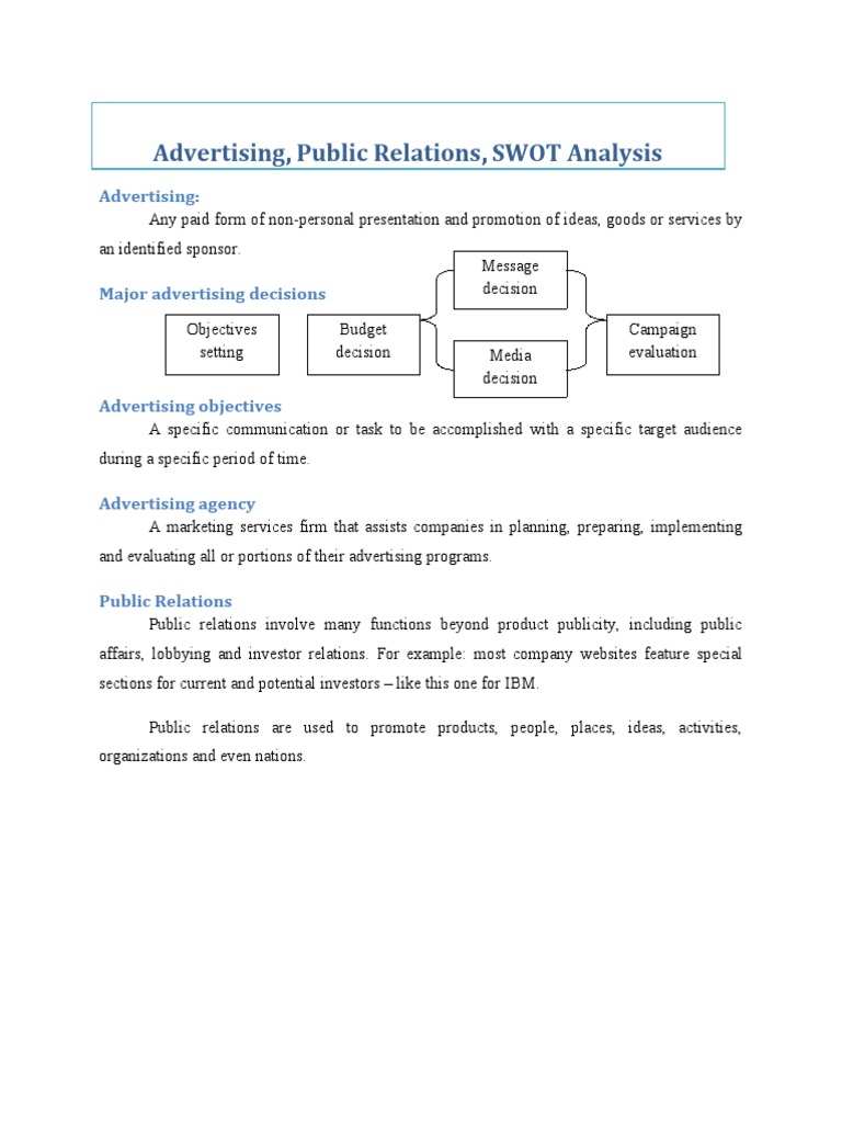 Advertising and PR SWOT Analysis Guide | PDF | Strategic Management ...