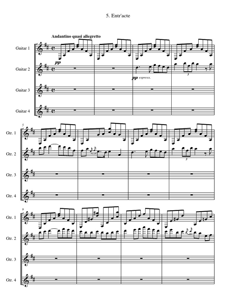 Guitar Ensemble Score: Entr'acte | PDF | Entertainment (General)