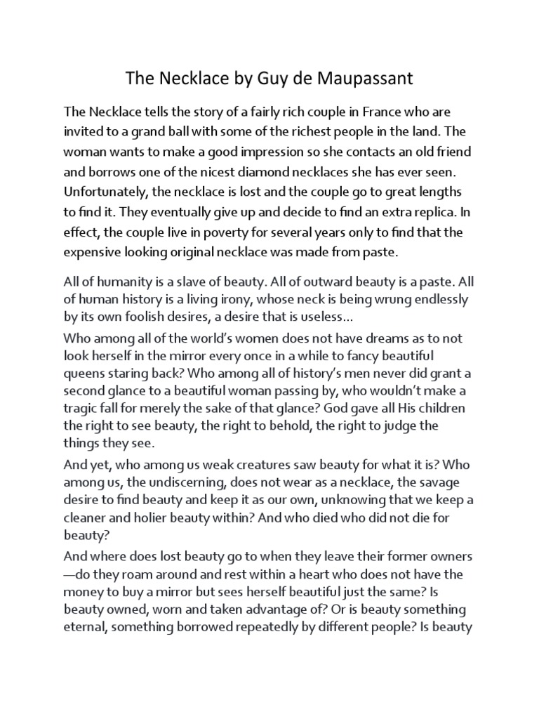 The Necklace by Guy de Maupassant | PDF