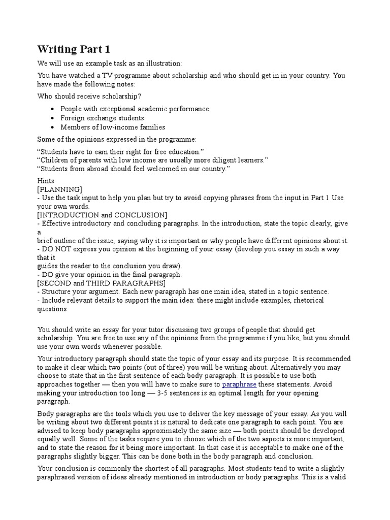 Writing Part 1: Paraphrase | PDF | Essays | Paragraph