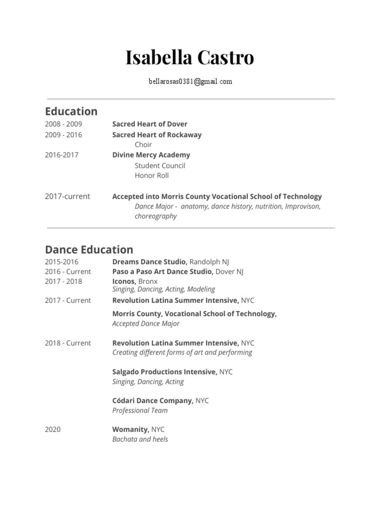 Isa CV | PDF | Dances | Entertainment