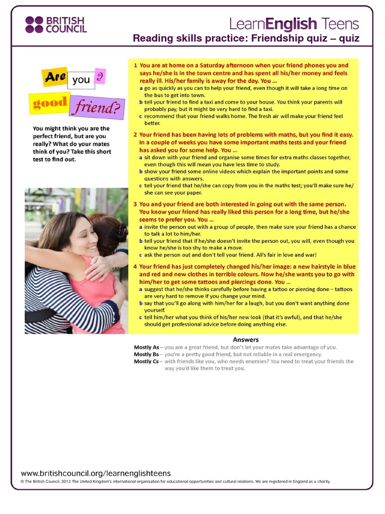 Friendship Quiz - Quiz 1 | PDF