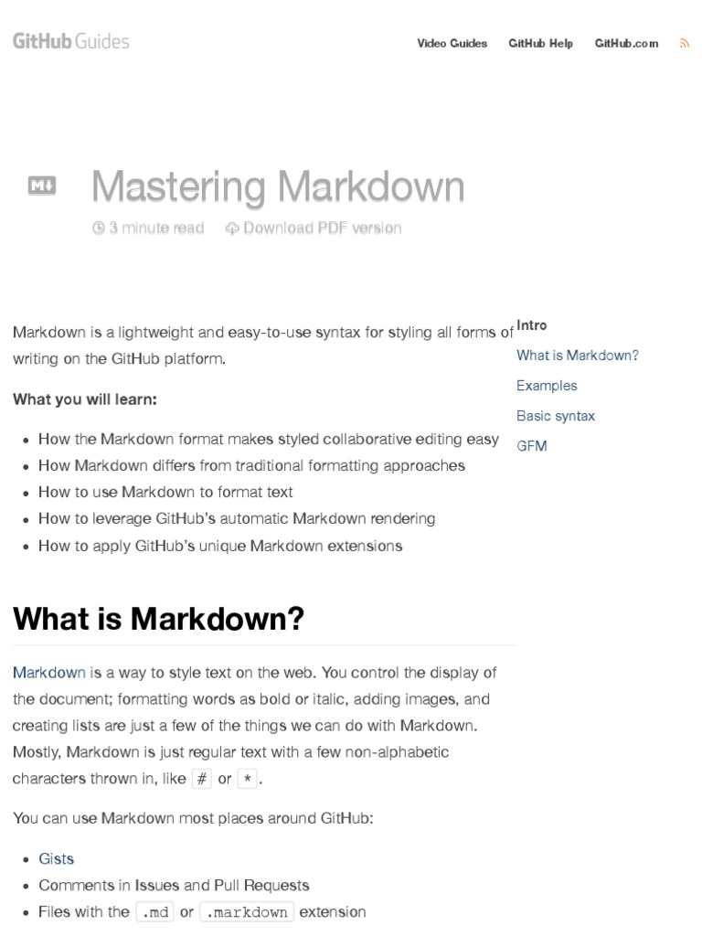 Mastering Markdown GitHub Guides | PDF | Text | Computing