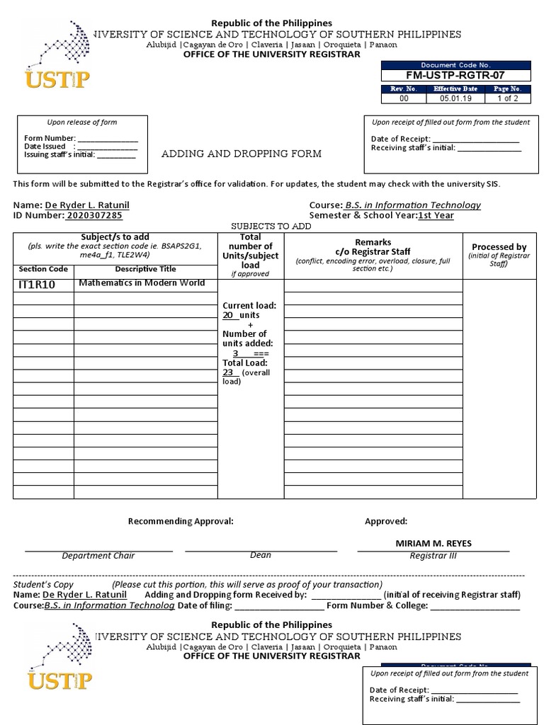 Republic of The Philippines: Subject/s To Add Total Number of Units ...
