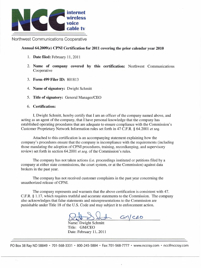 CPNI Statement - NCC | PDF | Customer Proprietary Network Information ...