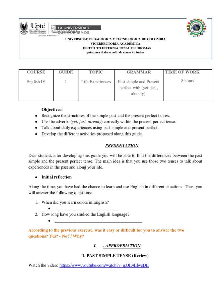 English 4 Guide 1 Pdf Pdf English Language Grammatical Tense