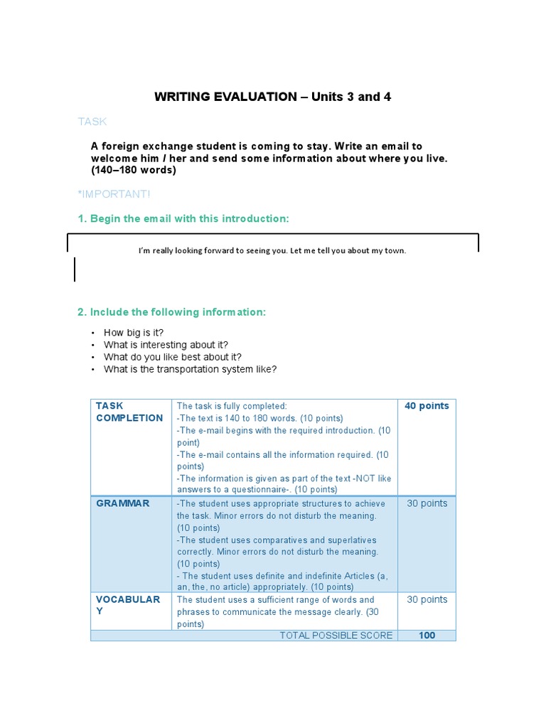 Writing Evaluation - Units 3 and 4 | PDF