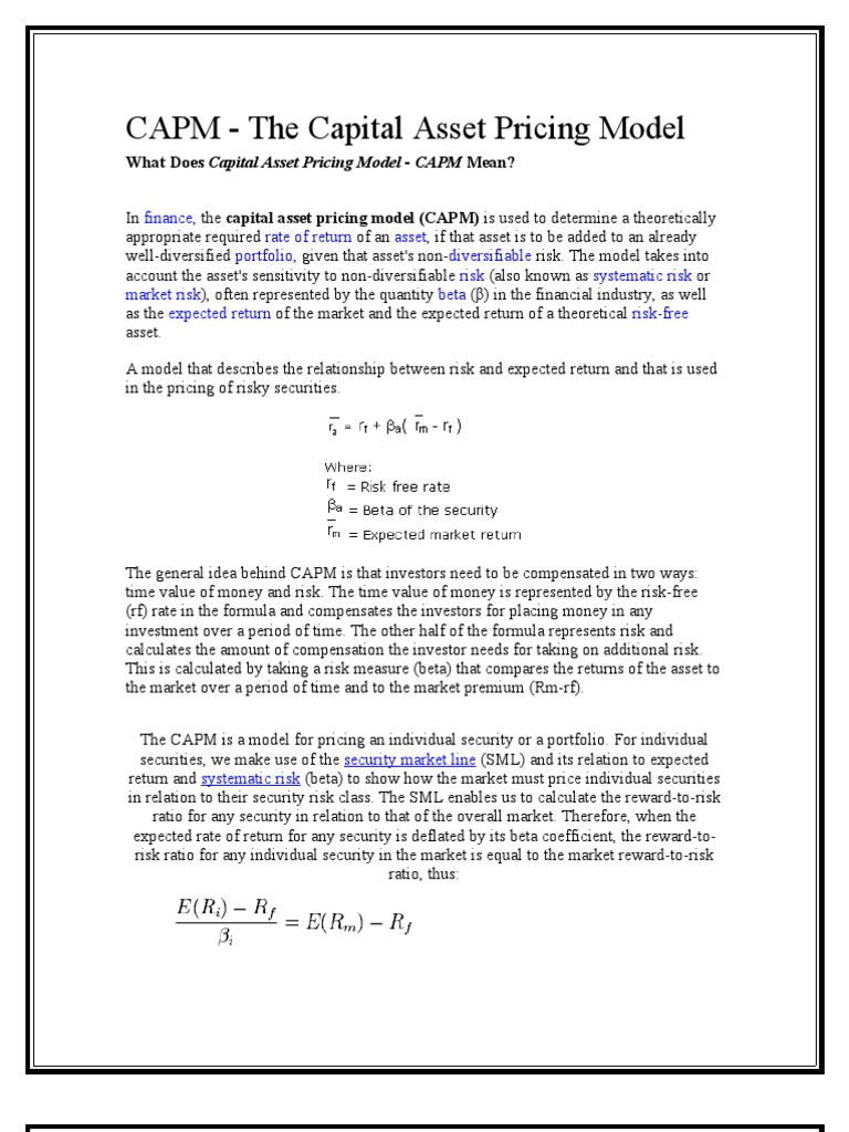 CAPM Explained | PDF | Capital Asset Pricing Model | Beta (Finance)