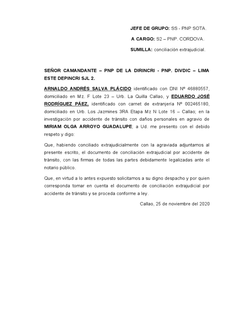 Escrito Comisaria PNP | PDF | Derecho