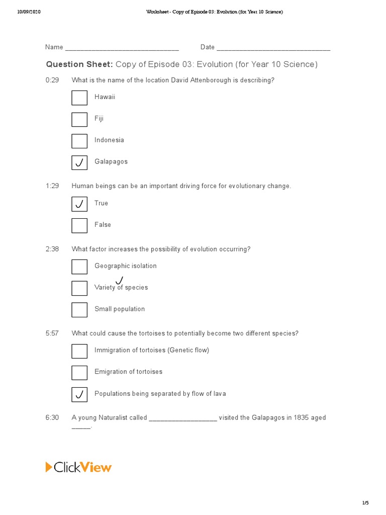 Worksheet - Copy of Episode 03 Evolution | PDF | Galápagos Islands ...