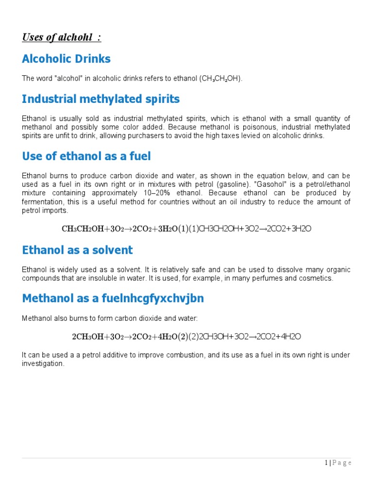 Alcoholic Drinks Industrial Methylated Spirits: Uses of Alchohl | PDF ...