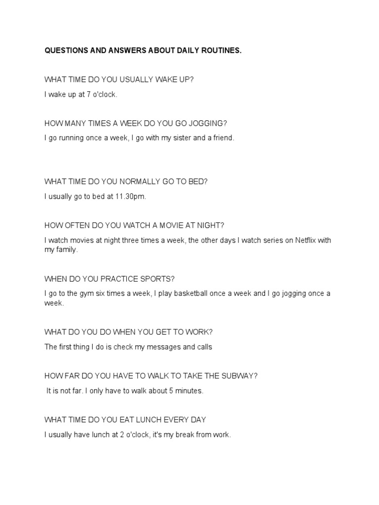 Questions and Answers About Daily Routines | PDF