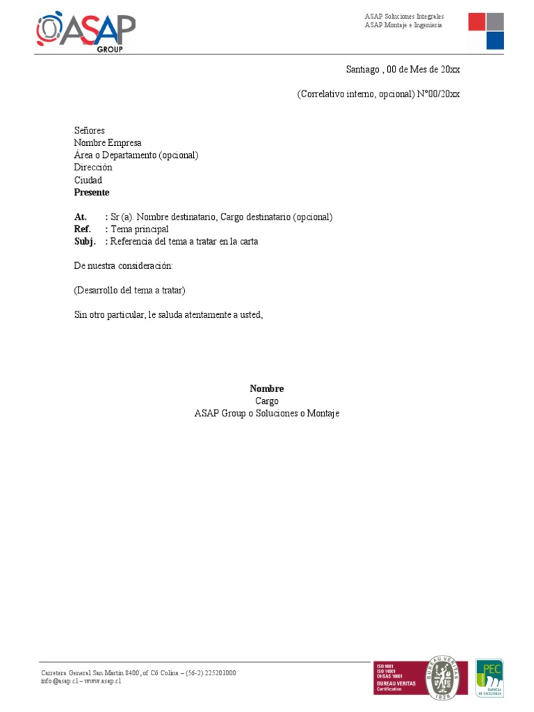 Carta Formal de ASAP Soluciones | PDF