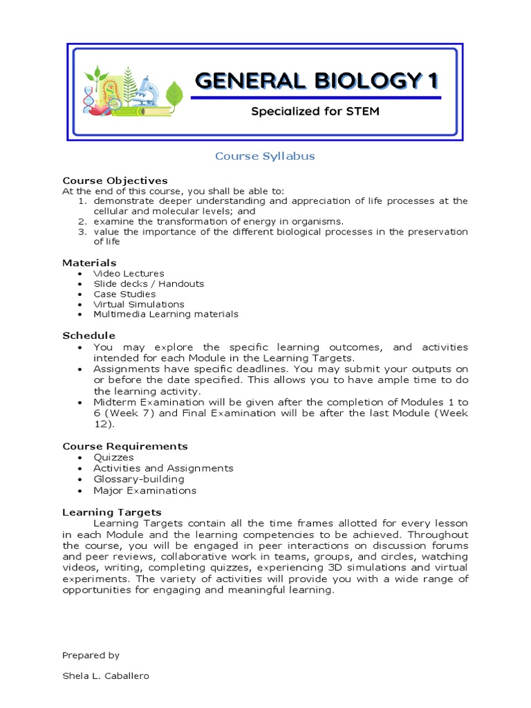General Biology Course Syllabus | PDF | Career & Growth | Art