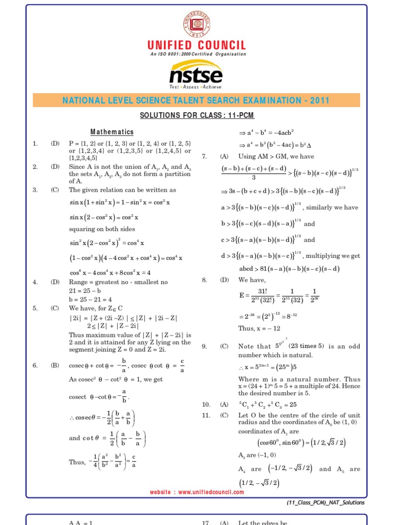 Class 11 PCM NAT Solutions Guide | PDF | Physical Sciences | Geometry