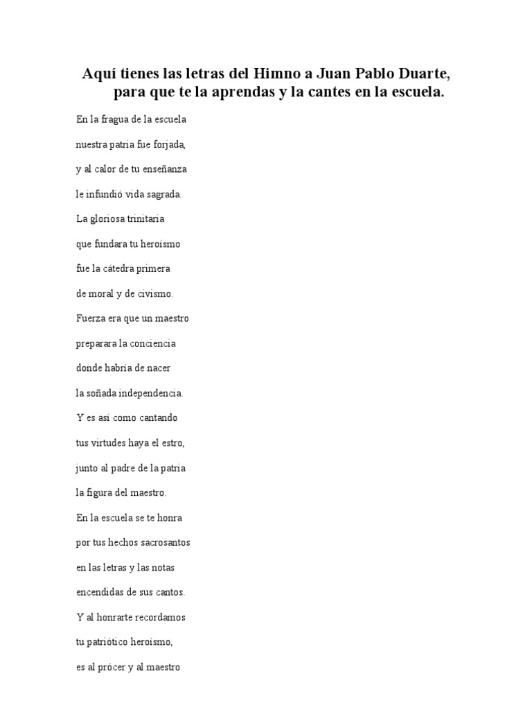 Aquí Tienes Las Letras Del Himno A Juan Pablo Duarte | Descargar gratis ...