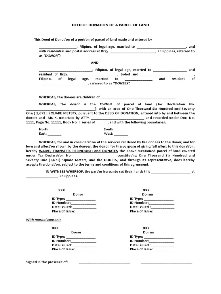 DEED OF DONATION - Lot | PDF | Justice | Crime & Violence