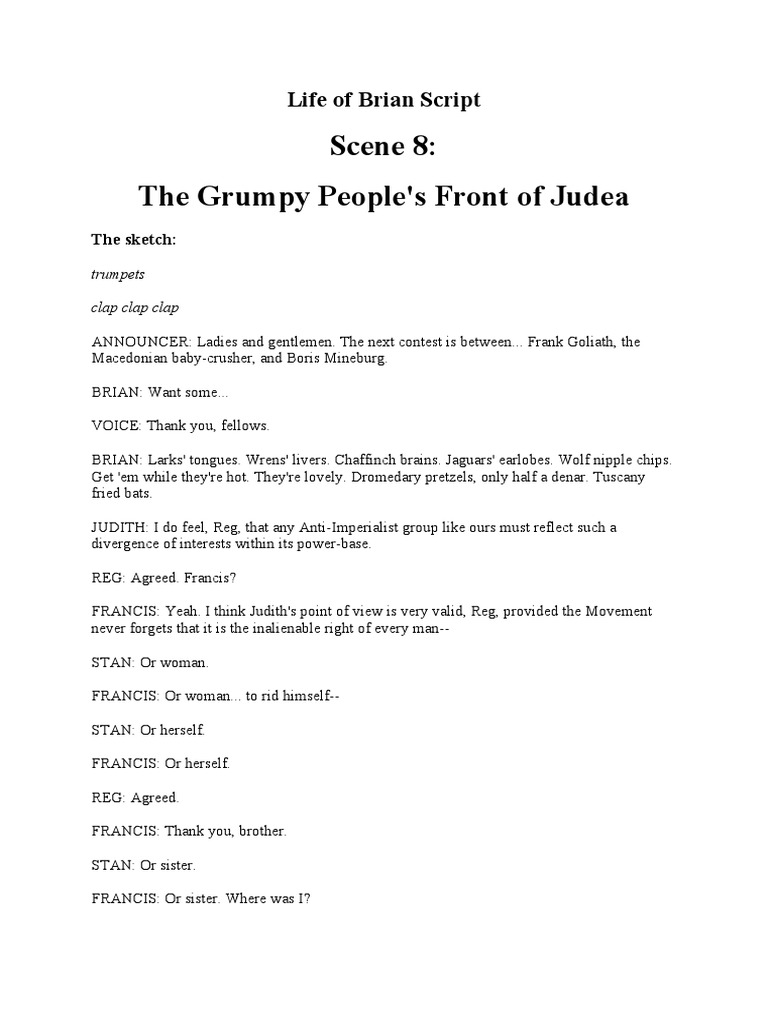 Life of Brian Script - The Grumpy People's Front of Judea | PDF