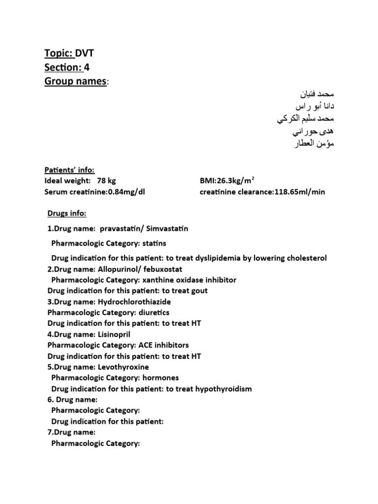 Pharmaceutical Assessment Plan and Follow Up Sheet DVT 2 | PDF | Drugs ...