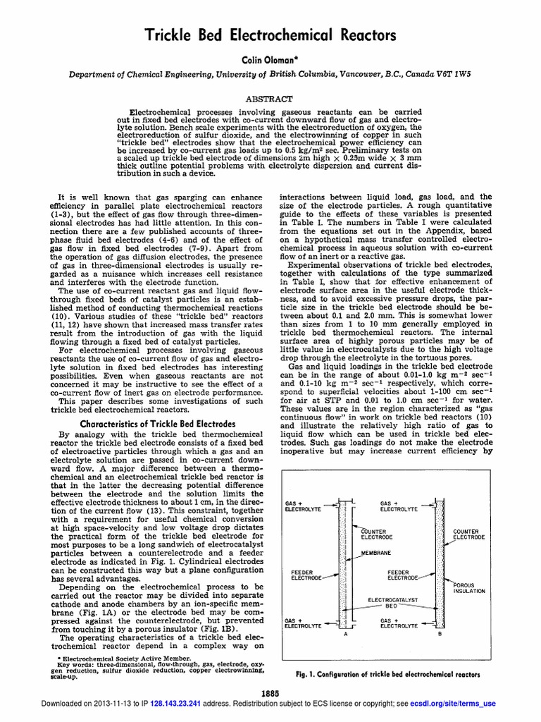 1979-Oloman-Trickle Bed Electrochemical Reactors | PDF | Electrochemistry | Gases